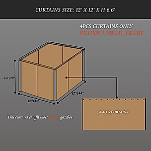 Gazebo Privacy Curtains Screen 4-Panels Universal Replacement for Patio, Outdoor Canopy, Garden and Backyard (Only Curtains) (12'x12')