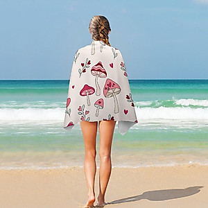 ZHIMI Beach Towels Oversized Pink Mushroom Heart Leaves Hand Bath Towel Pool Towels Microfiber Absorbent Sand Free Quick Dry Towels for Bathroom Gym Camping Women Men 31x51Inch