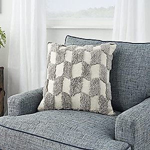 Nicole Curtis Pillow Tufted Diag Checkers Light Grey 18" x 18" Throw Pillow