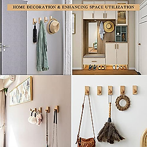 QUELLANCE Wood Wall Hooks for Hanging - 4 Pack Utility Hooks Coat Hooks Wall Mounted, Robe & Towel Hooks for Bathroom, Natural Handmade Hat Hooks Heavy Duty Wall (Beech Wood)