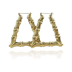 Gold Bamboo Triangle Hollow Hoop Earrings for Women - Big Large Bamboo Hoop Earring (Gold Triangle)