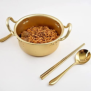 Healeved Ramen Cooker Pasta Pot Korean Ramen Bowl Ramen Cooking Pot Instant Noodles Pot with Chopsticks Spoon Fork Korean Ramen Noodle Cooking Pot Japanese Noodle Bowl Soup Pot Pasta Pot
