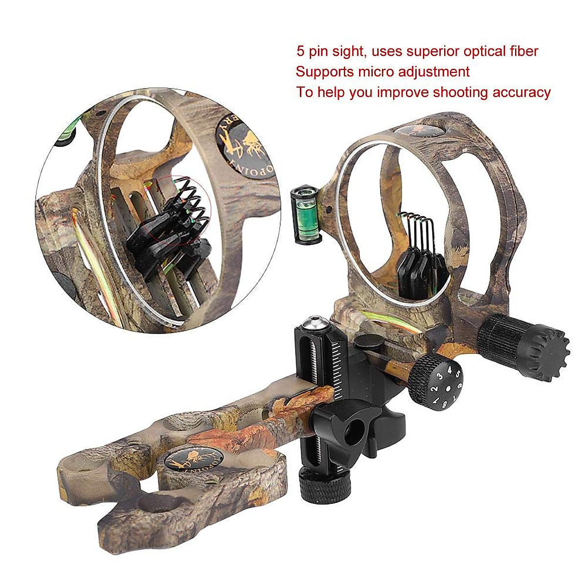 Quality 5 Pin Archery Compound Bow Sight Set with Light for Shooting Practicing Hunting Archery Accessory