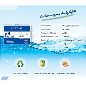 Ciyar Litmus pH Test Strips Universal Application Indicator Paper, pH Value Testing Kit Extensive Range of 1-14, Bonus 2 Plastic Eye Droppers, 720ct / 9 Pack