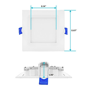 LUXRITE 4 Inch Ultra Thin Square LED Recessed Lighting, 12W, 5CCT Color Selectable 2700K-5000K, 950 Lumens High Output, Dimmable LED Wafer Lights, Wet Rated, Energy Star, ETL, Baffle Trim (6 Pack)