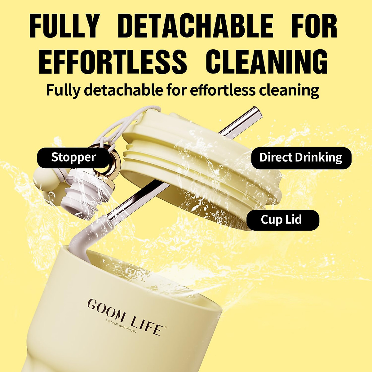 GOOM 18oz Spill Proof Tumbler with Lid and Straw, 18/10 Stainless Steel Insulated Water Bottle with Flip Lid and Straw Mouth Rotary Lock, 6-Layer Wall Insulated Coffee Tumbler - Yellow