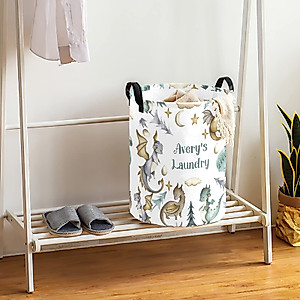Personalized Laundry Basket for Boys Girls, Animals Dragon Watercolor Custom Laundry Basket Waterproof Coating with Handles,For Bathroom Bedroom Living Room