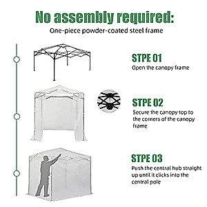 CROWN SHADES 8'x6' Instant Pop-up Walk-in Greenhouse Indoor Outdoor Plant Gardening Green House Canopy, Front and Rear Roll-up Zipper Entry Doors and 2 Roll-Up Side Windows, Transparent