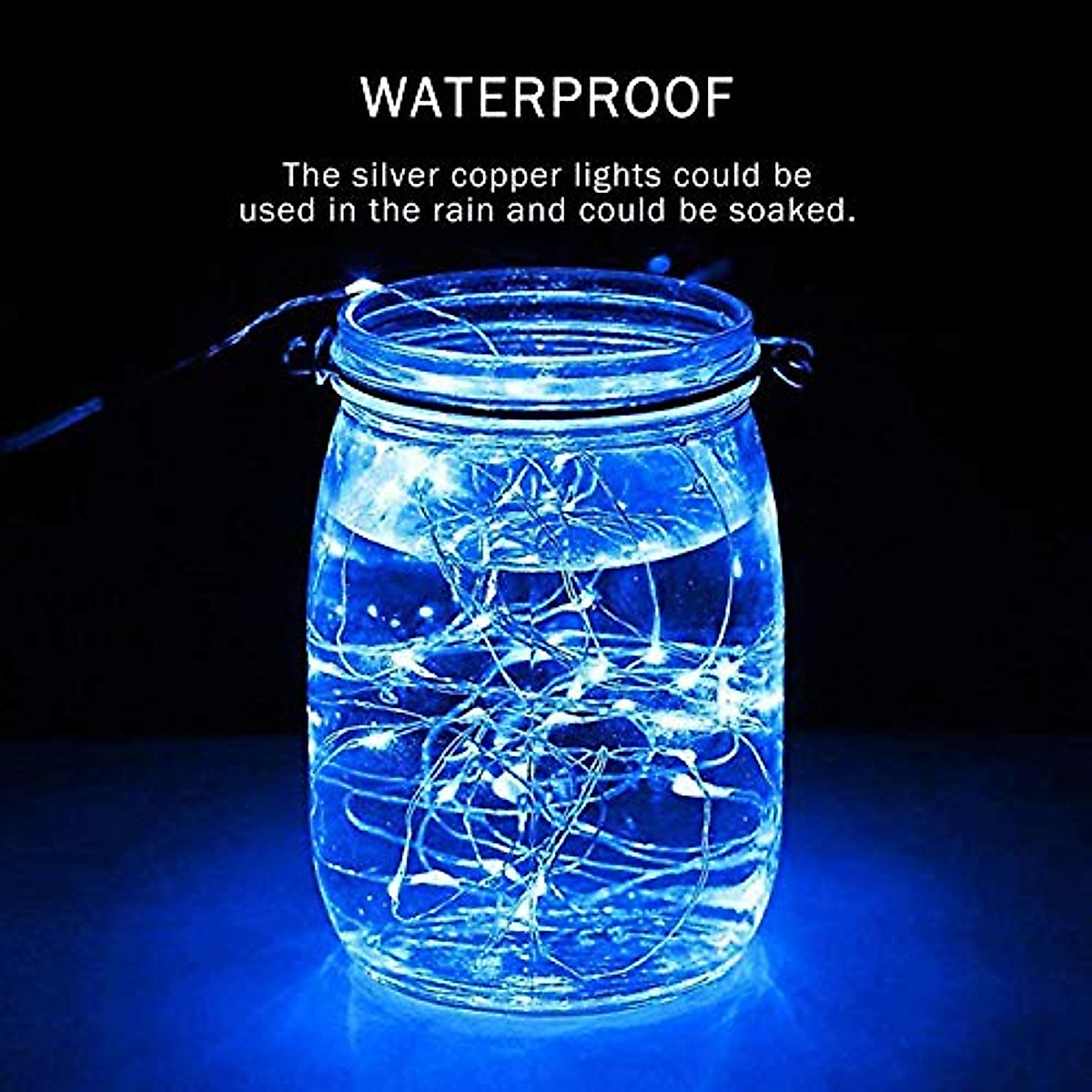 MAOKOT Solar Powered String Lights, 1Pack 72FT 200 LED Blue Solar String Lights, 8Modes Waterproof Outdoor Solar Lights for Gate Yard Garden Christmas Decorations (Blue)