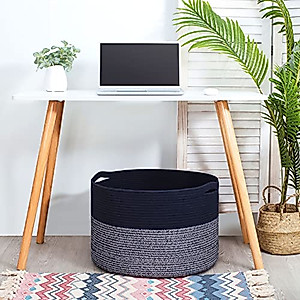 MINTWOOD Design Extra Large 22 x 14 Inches Blanket Storage Basket, Laundry Basket, Decorative Woven Cotton Rope Baskets for Blanket Storage Living Room, Toy Storage Basket Bin, Navy Blue