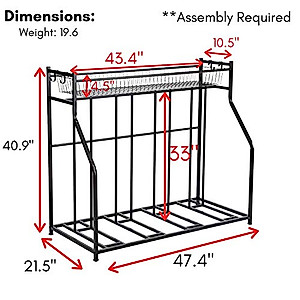 4 Bike Stand Rack with Storage – Great for Parking Road, Mountain, Hybrid or Kids Bikes – Garage Organizer - Helmet - Sports Storage Station - Black