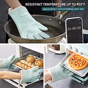 MAD SHARK Silicone Oven Mitts Heat Resistant 450 Degrees with Waterproof & Non-Slip Oven Gloves with Fingers, Silicone Oven Gloves Kitchen Mittens for Baking Cooking Barbecue (Green)