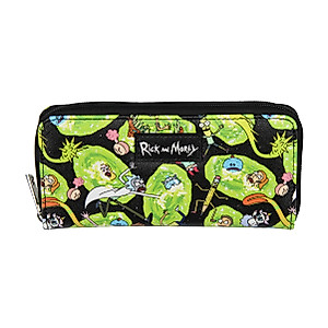 Rick and Morty Wallet Portals and Characters Faux Saffiano Zip Closure Wallet
