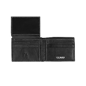 Steve Madden Men's Leather Wallet Extra Capacity Attached Flip Pockets, Black/Antique, One Size