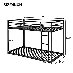 HomJoones Metal Bunk Bed,Metal Twin Over Beds for Kids,Low Profile with Ladder Girls Boys,No Box Spring Needed (Black)