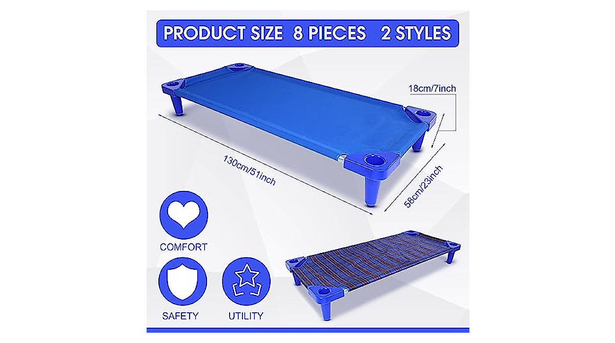 Kigley 8-Pack Stackable Daycare Cots - Kids Nap & Sleep Beds