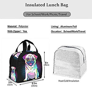 wzialfpo Pug Dog Pop Art Style Lunch Box Tote Lunch Bag Insulated Portable Meal Bag Handbags For Adults Women Men Teens Suitable Work Picnic