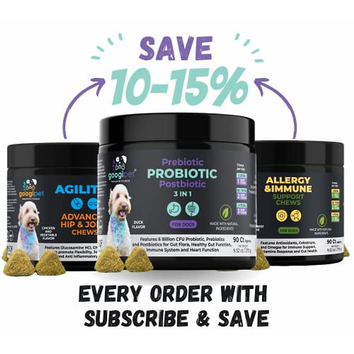 Googipet Probiotics for Dogs - Dog Probiotics and Digestive Enzymes - Natural Dog Probiotic Chews W/Prebiotics & Pumpkin, Helps Dog Diarrhea, Constipation, Digestion, Allergies & Immunity