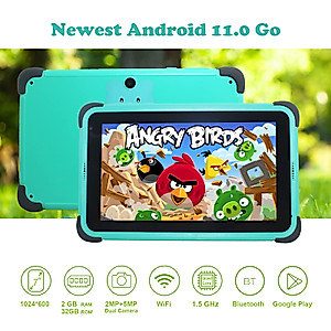 weelikeit Kids Tablet 7 inch, Android 11.0 Tablets for Kids, Toddler Tablet with GMS Certified,2GB RAM 32GB ROM, KIDOZ Pre-Installed,Parental Control,WiFi, Built in Proof Case and Stylus(Green)