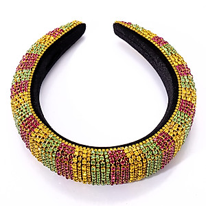 HZEYN Mardi Gras Padded Rhinestone Headband Wide Bejewelled Hairband Sparkly Mardi Gras Costume Headwear Party Headband