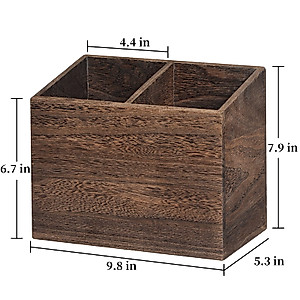 Wooden Kitchen Utensil Caddy With 2 Compartments, Rustic Kitchen Utensil Holder for Kitchen Countertop, Wood Utensil Crock Organizer Box for Farmhouse Kitchen Decor