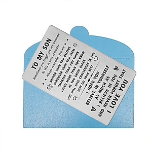 SOUSYOKYO I Love My Son Gifts, Son Christmas Engraved Wallet Card, Inspirational Birthday Gift for Son, Personalized Graduation Card for Awesome Son, Happy Fathers Day Present for Son from Mom and Dad