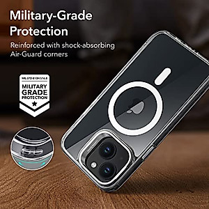 ESR for iPhone 13 Case/iPhone 14 Case, Compatible with MagSafe, Built-in Camera Ring Stand, Military-Grade Protection, Magnetic Phone Case for iPhone 13/14, Classic Kickstand Case (HaloLock), Clear