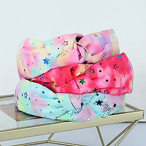 CULHEITE 6 Pack Knotted Headband for Women Tie-dye Star Wide Knot Hair Bands Fashion Colorful Lady Top Twist Hair Accessories for Girls Gifts