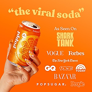 POPPI Sparkling Prebiotic Soda, Beverages w/Apple Cider Vinegar, Seltzer Water & Fruit Juice, Orange, 12oz (12 Pack) (Packaging May Vary)