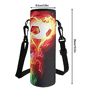 Poetesant Colorful Fire Football Black 3 Pack School Bookbag+Picnic Organizer+Water Bottle Bag Flaming Soccer Ball Backpack with Lunch Bag Water Bottle Strap