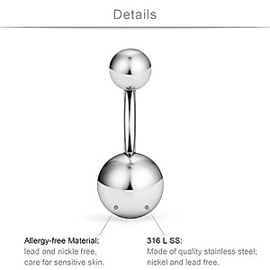 SCERRING 9PCS 16G 6mm 1/4 Inch 316L Surgical Steel Short Belly Button Rings Dangle Belly Earring CZ Navel Ring Barbell Body Piercing Silver & Rose Gold
