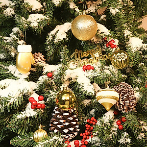 AMS 81ct Christmas Ball Ornaments Holiday Tree Decorations in a Reusable Hand-Help Gift Box for Xmas Tree Decor(Gold)