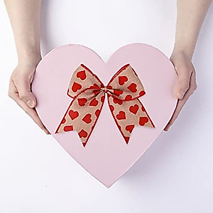 Meseey 12 Pcs 6 Inch Red Heart Printed Burlap Bows Decoration Bow for Valentine's Day Gift Wrapping Party Holiday Basket Ornaments(Valentine)