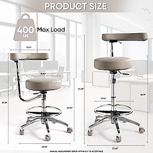 Viviange Ergonomic Dental Stool with Adjustable Height & Rolling Base - Comfortable Dentist Chair for Hygienists, Assistants, & Medical Professionals - Grey
