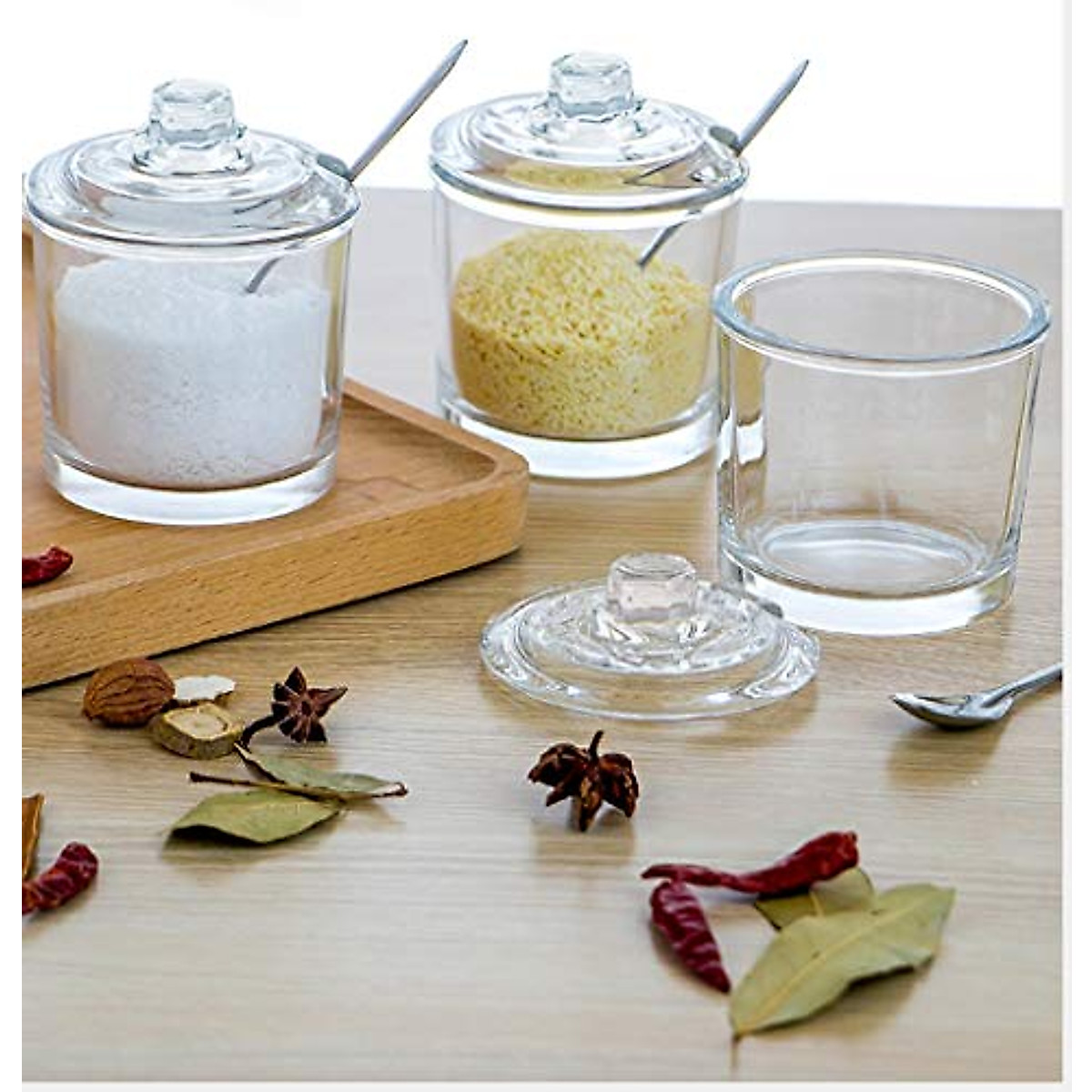 123Arts Glass Sugar Bowl Spice Jar with Lid and Stainless Steel Spoon Spoon