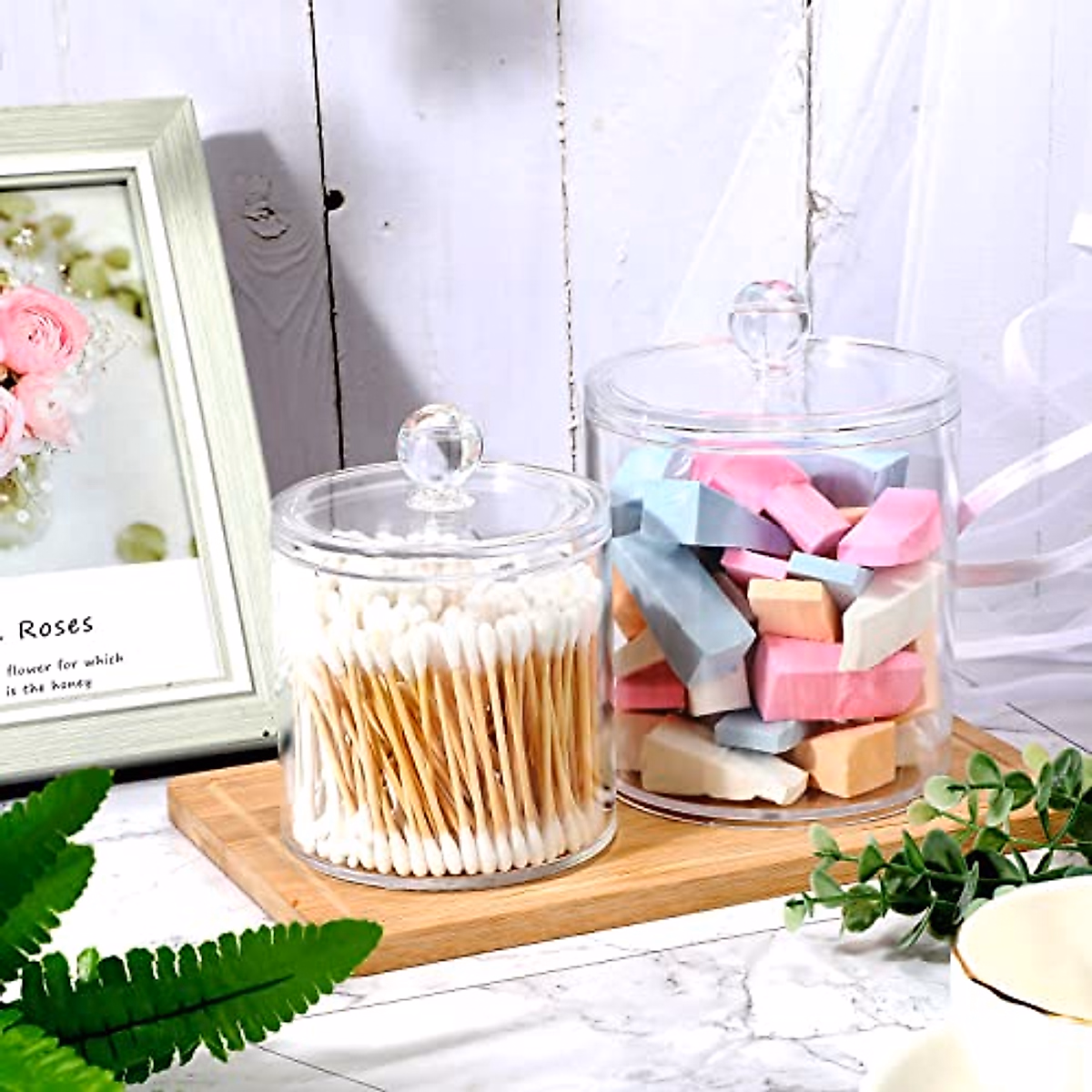 6 Pcs Extra Large Apothecary Jars Restroom Bathroom Organizer Cotton Ball Holder Bathroom Containers Acrylic Bathroom Jars with Lids Set Apothecary Jar Set for Cotton Swab Hair Clip