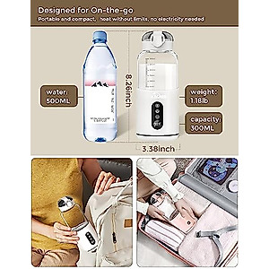 Portable Water Warmer for Baby Formula Travel, Wireless 9000mAh Battery Operated Portable Bottle Warmer, Precise & Adjustable Temperature, 10 Oz Detachable Glass Travel Bottle Warmer for Breastmilk