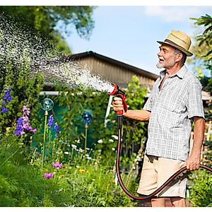 Palint Hybrid Garden Hose 100 ft x 5/8", Heavy Duty Flexible Lightweight No Kink Water Hose 100ft with 10 Function Sprayer Nozzle, 3/4'' Solid Brass Fittings, Ultra Durable, All-weather, Burst 600 PSI