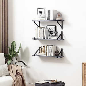 Fixwal Floating Shelves, 24 Inch, Gray, Wall Bookshelf, Set of 3, Large Floating Book Shelves, Rustic Wood Wall Storage Shelves