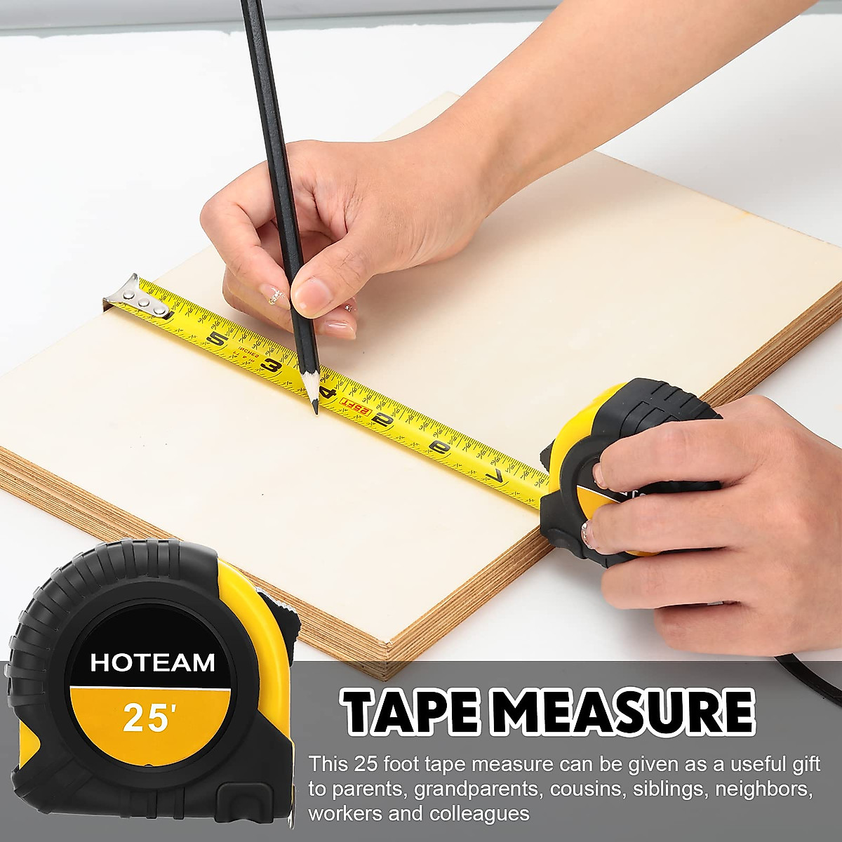 Hoteam 8 Pcs Tape Measure 25 Feet, Easy Read Bulk Measuring Tape Retractable Yellow Measurement Tape with Fractions 1/8