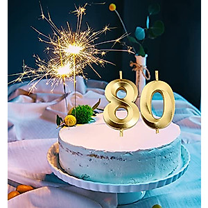 80th Birthday Candles,Gold Number 80 Cake Topper for Birthday Decorations Party Decoration