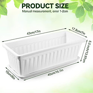 10 Pack Window Planter Box, 17 inch Rectangular Flower Planter Boxes with Tray for Indoor and Outdoor Flower Balcony Windowsill Patio Garden (White)