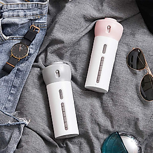 2 Pieces 4 in 1 Travel Dispenser Shampoo Lotion Gel Set Leak-proof Travel Containers Bottles For Toiletries Body Wash Liquid Cream TSA Approved , Grey/Pink (pink+gray)