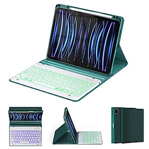 OYEEICE Keyboard Case for iPad Pro 12.9 inch (6th, 5th, 4th Gen) & New Air 13 inch M2, 7 Color Backlit Detachable Wireless Keyboard, Auto Sleep/Wake Cover with Pencil Holder (2022 2021 2020) - Teal