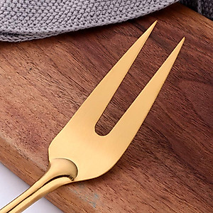 7 Pcs Round Handle Cooking Utensil Set, 304 Stainless Steel Gold Titanium Plated Cookware Sets with Public Fork/Spoon, Potato Mashers, Slotted Spatula, Soup Ladle, Pasta Server, Kitchen Tool Gadget