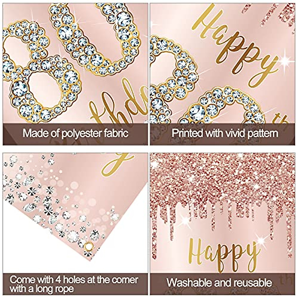 80th Birthday Door Banner Decorations for Women, Pink Rose Gold Happy 80th Birthday Door Cover Backdrop Party Supplies, Large 80 Year Old Birthday Poster Sign Decor
