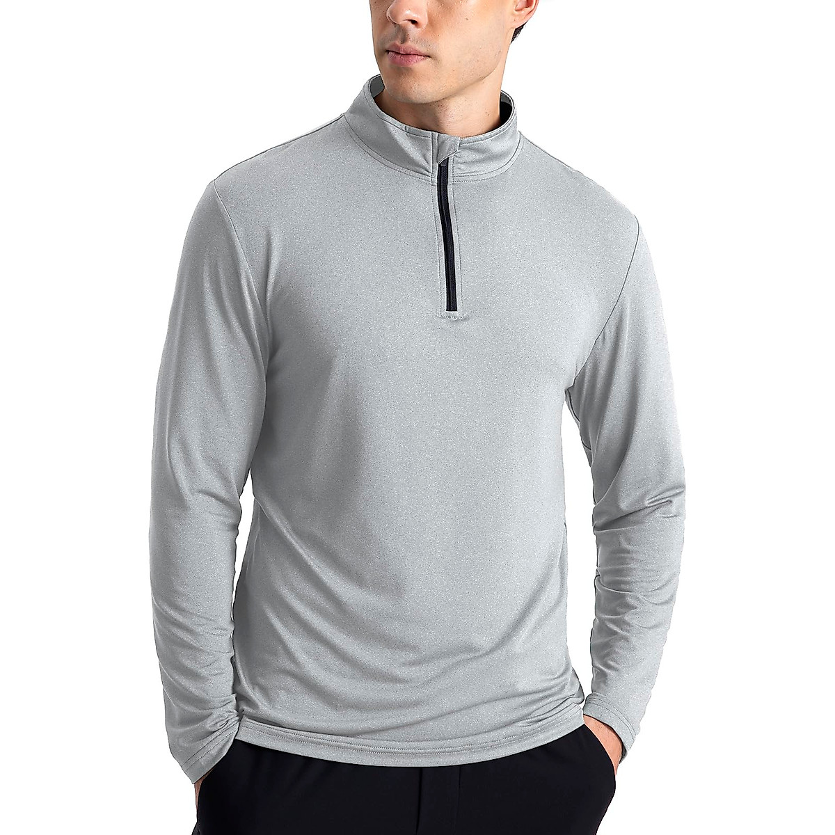 CARWORNIC Men's Long Sleeve Athletic Shirts Quarter Zip Pullover Quick Dry Active Sports Sweatshirt for Outdoor Running Workout Gym Golf Work Shirts Sliver Grey
