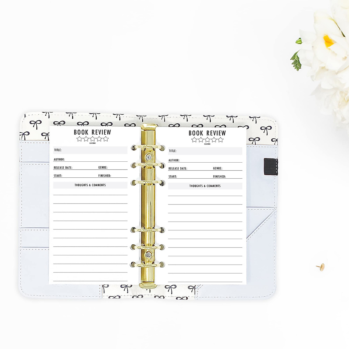 Personal Book Review Planner Insert Refill, 3.74 x 6.73 inches, Pre-Punched for 6-Rings to Fit Filofax, LV MM, Kikki K, Moterm and Other Binders, 30 Sheets Per Pack