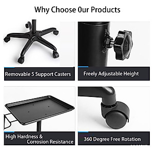 Salon Rolling Tray,Tattoo Tray Rolling Trolley Adjustable Height Utility Cart, Beauty Salon Clinic Spa Service Instrument Storage Tray(Black)