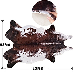 Faux Fur Cowhide Rug 6.2 x 8.3 ft, Cow Print Area Rug Cute Animal Printed Carpets for Bedroom Living Room Rustic Western Home Decor, No Shedding and Easy to Clean